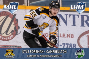 Tigers’ Kyle Foreman commits to Nipissing University | Maritime Junior ...