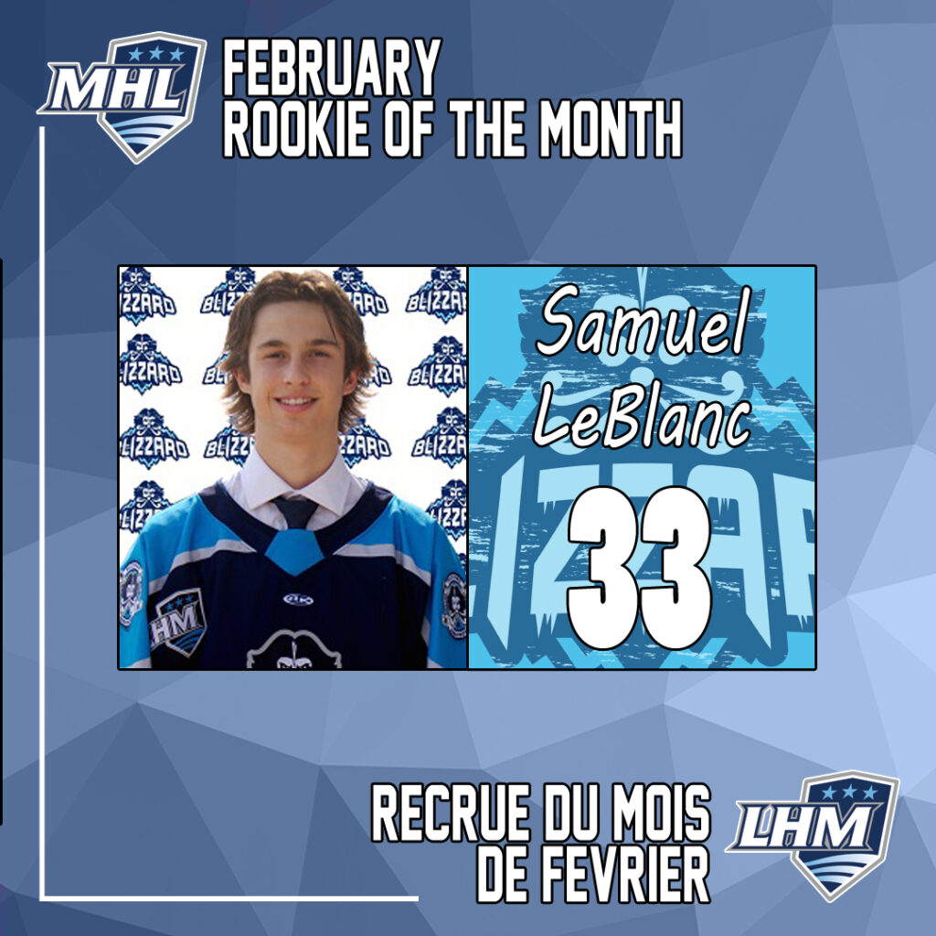 Blizzard’s LeBlanc named MHL Top Rookie for February | Maritime Junior ...